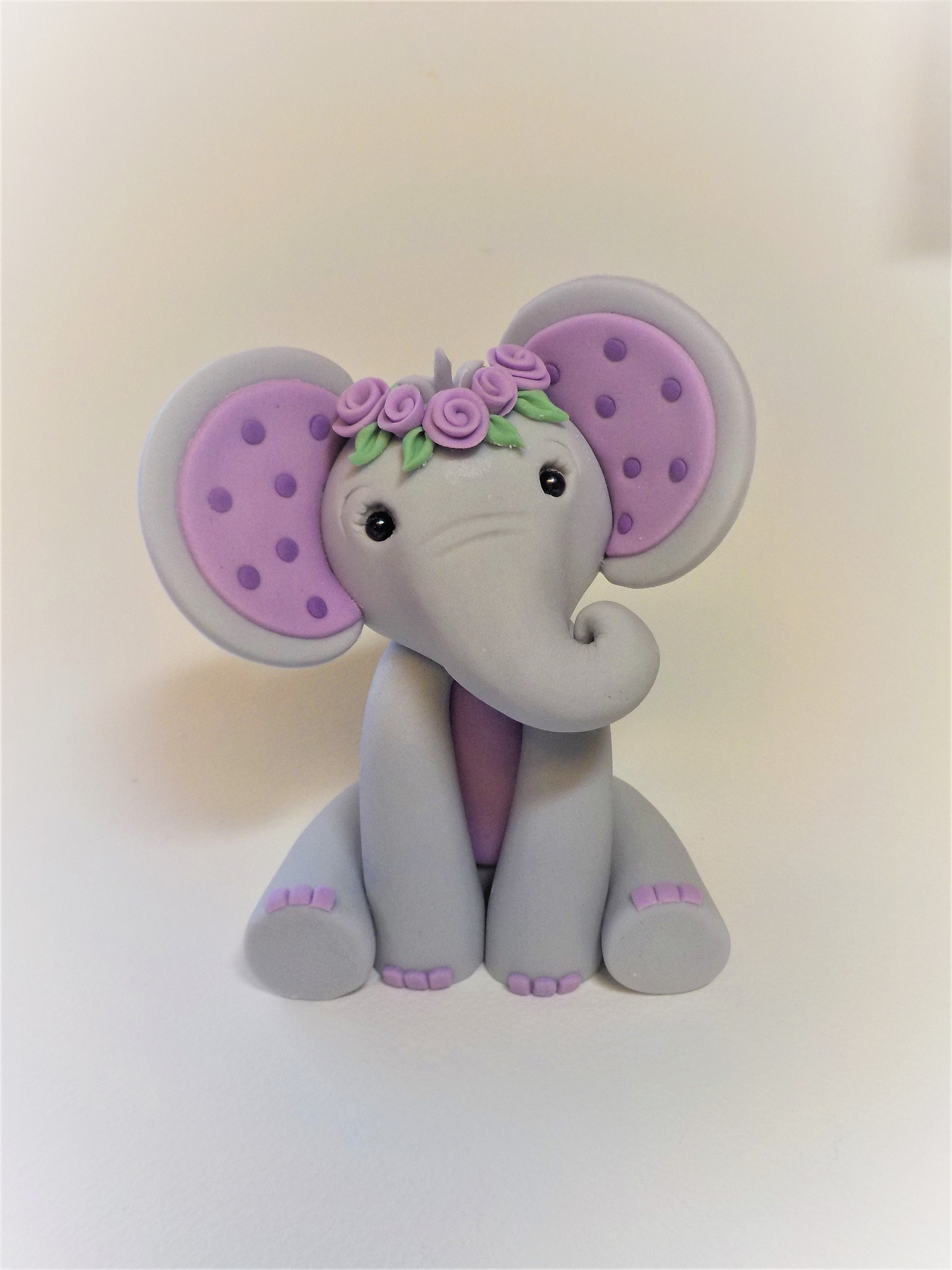 Fondant Elephant with Lt. Purple Rose Headband Cake Topper 3.5 | Etsy
