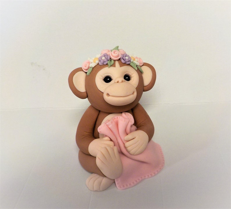 Fondant Monkey With Floral Headband and Blanket Animal Cake - Etsy