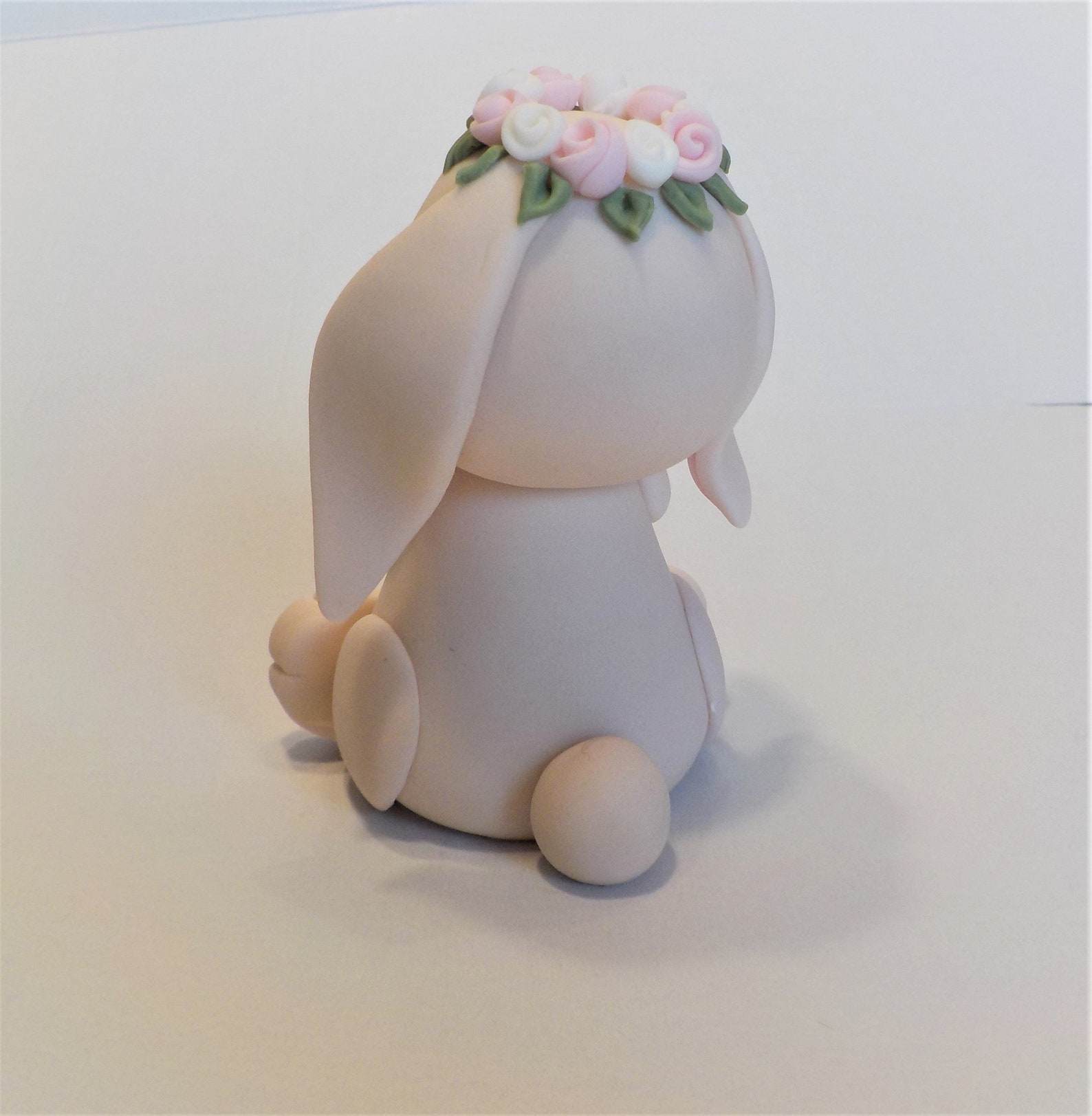 Fondant Lt. Beige Bunny With Floral Crown Cake Topper 1st Birthday Baby ...