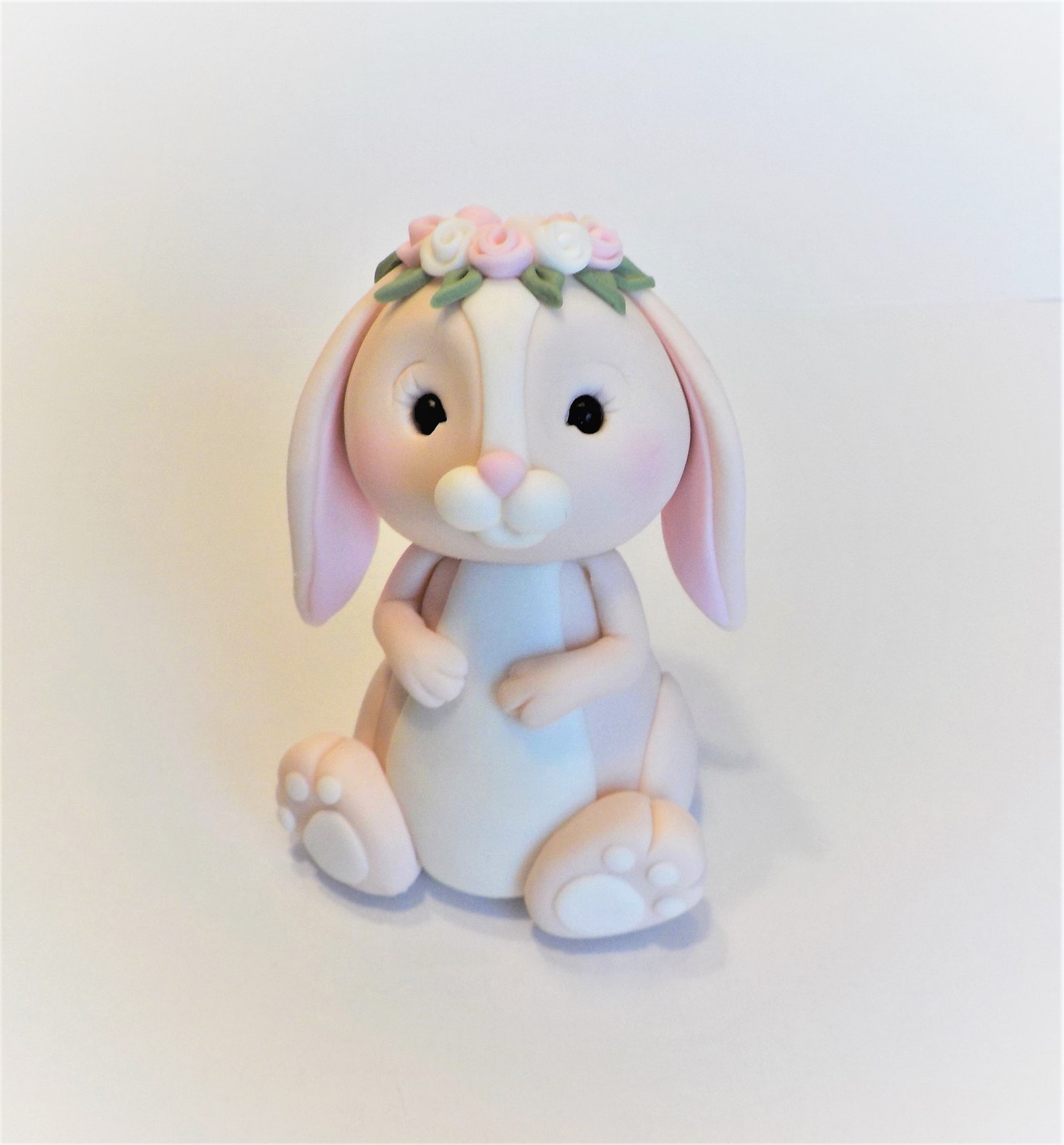 Fondant Lt. Beige Bunny With Floral Crown Cake Topper 1st Birthday Baby ...