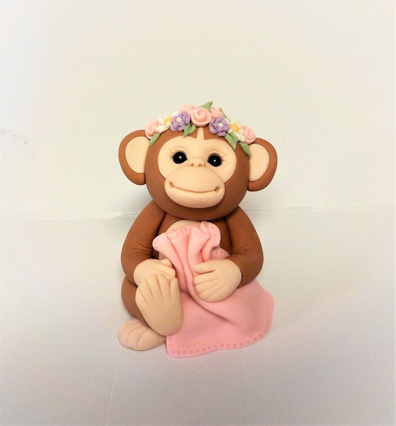 Fondant Monkey With Floral Headband and Blanket Animal Cake - Etsy
