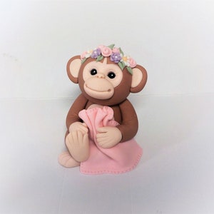 Fondant Monkey With Floral Headband and Blanket Animal Cake Topper 1st ...