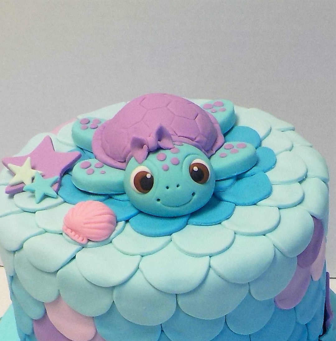 Fondant Sea Turtle Cake Topper With Bow, Under the Sea Birthday ...