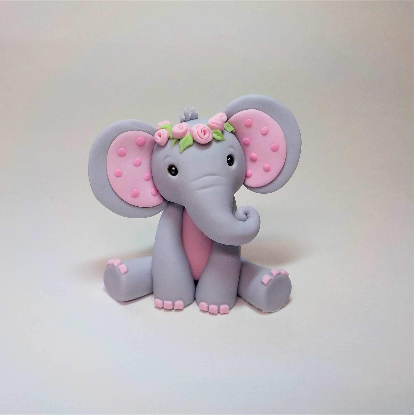 Fondant Elephant With Lt. Pink Rose Headband Cake Topper 3.5 - Etsy