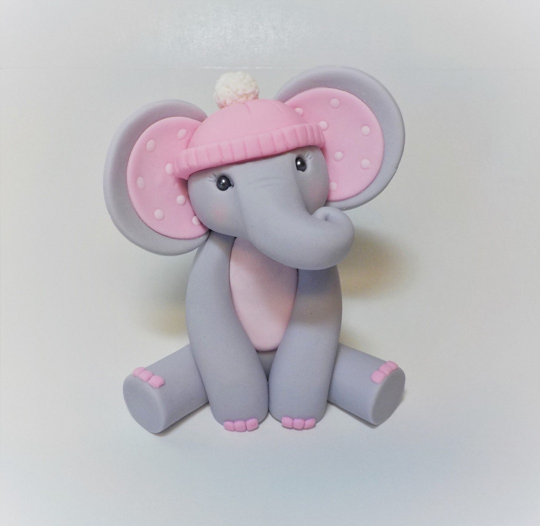 Fondant Elephant With Knit Stocking Cap Animal Cake Topper Winter Theme ...