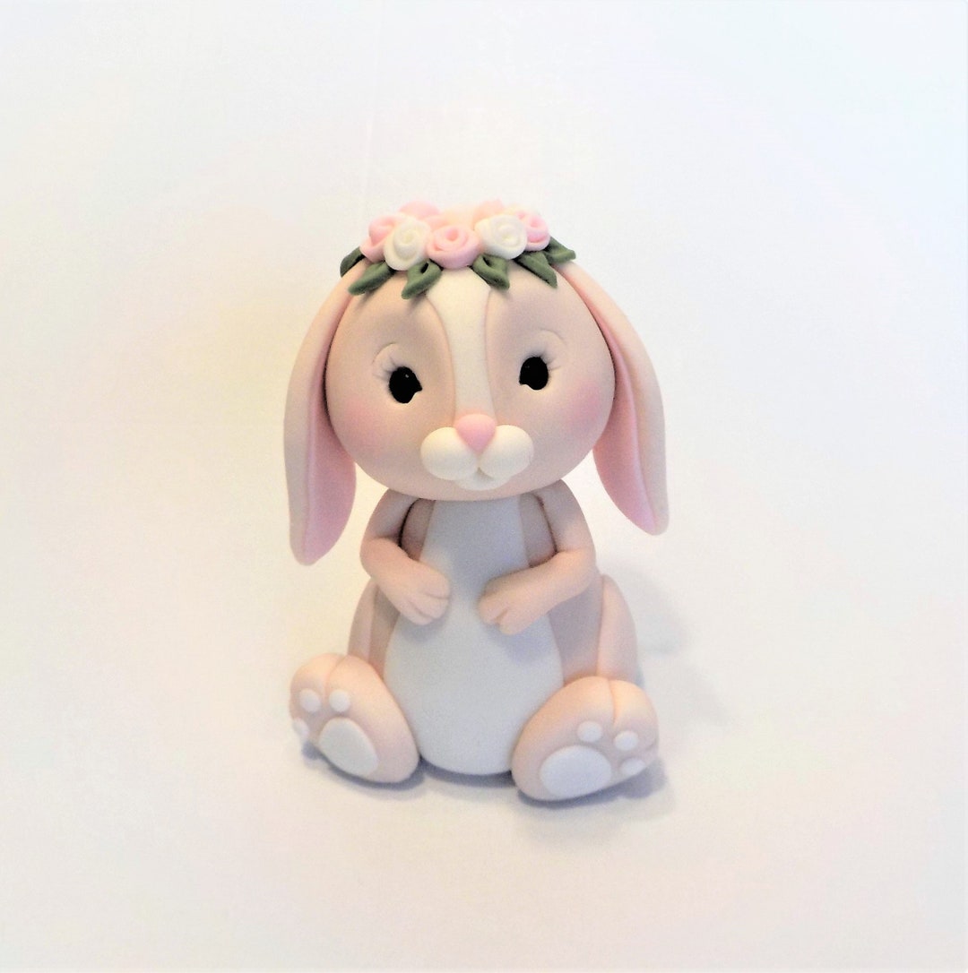 Fondant Lt. Beige Bunny With Floral Crown Cake Topper 1st Birthday Baby ...