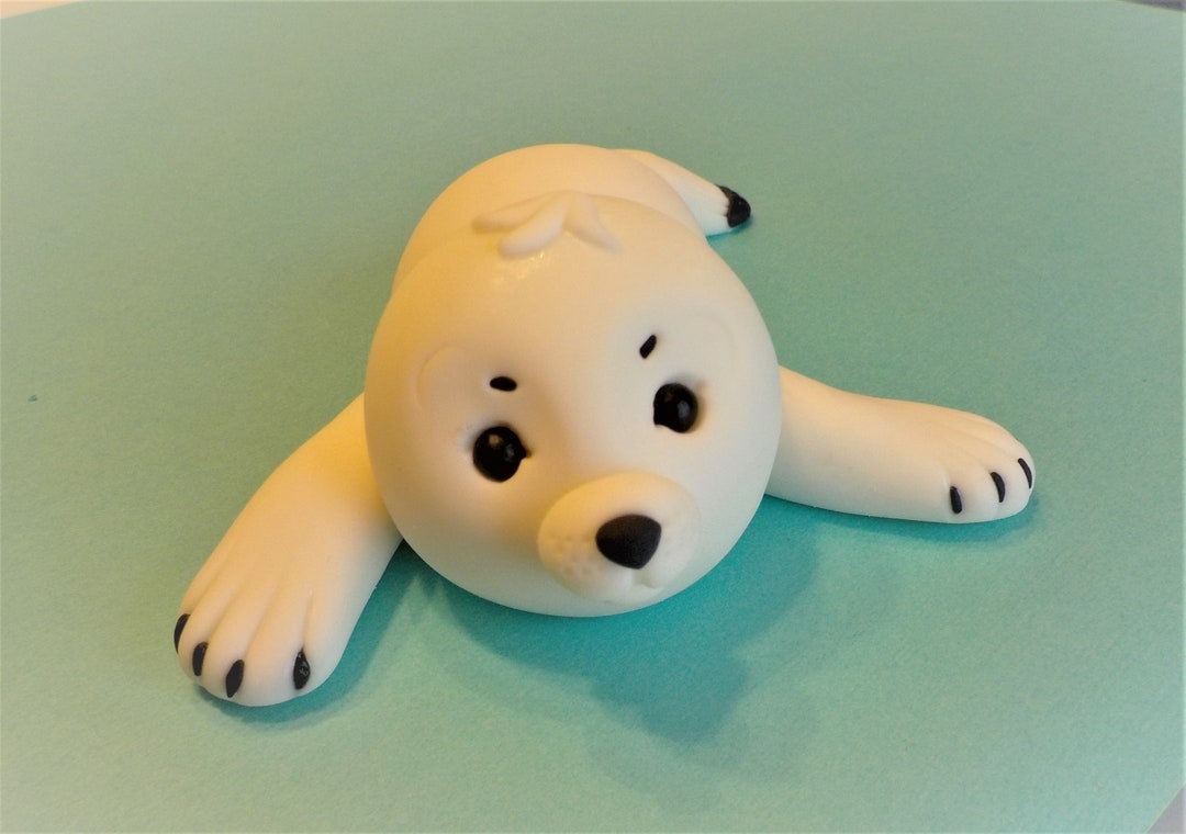 Fondant Baby Seal Cake Topper 1st Birthday Shower Winter Theme Snow Pup ...