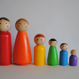 Rainbow Family Peg Doll Set, Waldorf, Educational Toys, Dollhouse Peg ...