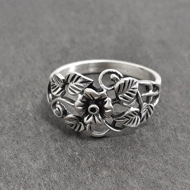 Sterling Silver Flower Ring Floral Ring With Vines Floral - Etsy