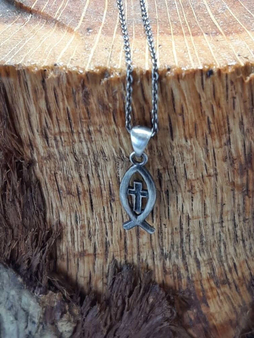 Sterling Silver Oxidized Cross / Fish Necklace / Pendant / Christian ...