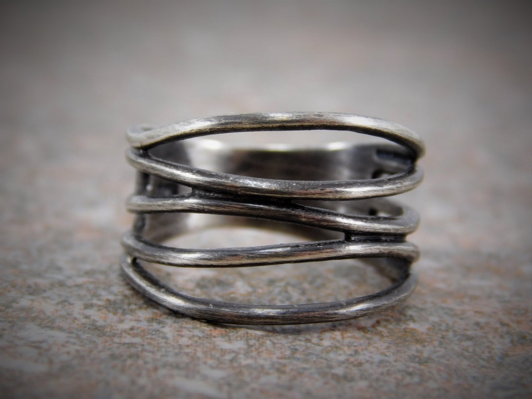 Oxidized Sterling Silver Open Cut Out Design Band Ring - Etsy