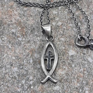 Sterling Silver Oxidized Cross / Fish Necklace / Pendant / Christian ...
