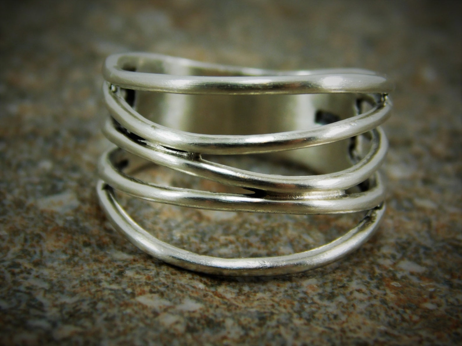 Oxidized Sterling Silver Open Cut Out Design Band Ring - Etsy
