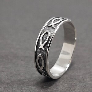 Sterling Silver Ichthus Ring / Christian Ring / Religious Ring / Fish ...