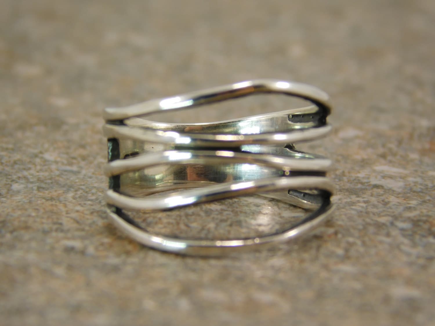 Oxidized Sterling Silver Open Cut Out Design Band Ring - Etsy