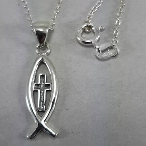 Sterling Silver Oxidized Cross / Fish Necklace / Pendant / Christian ...