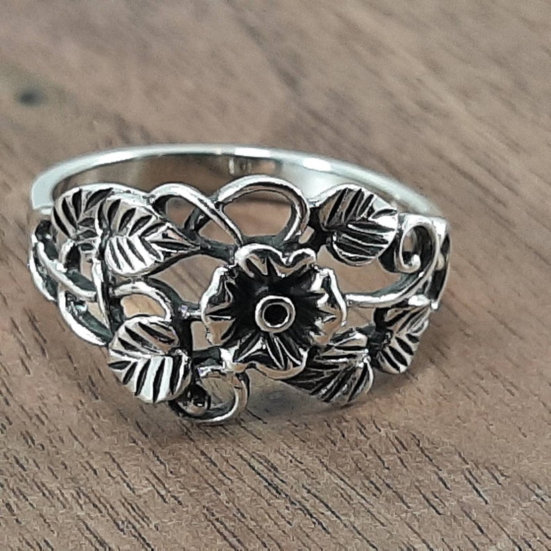 Sterling Silver Flower Ring Floral Ring With Vines Floral - Etsy