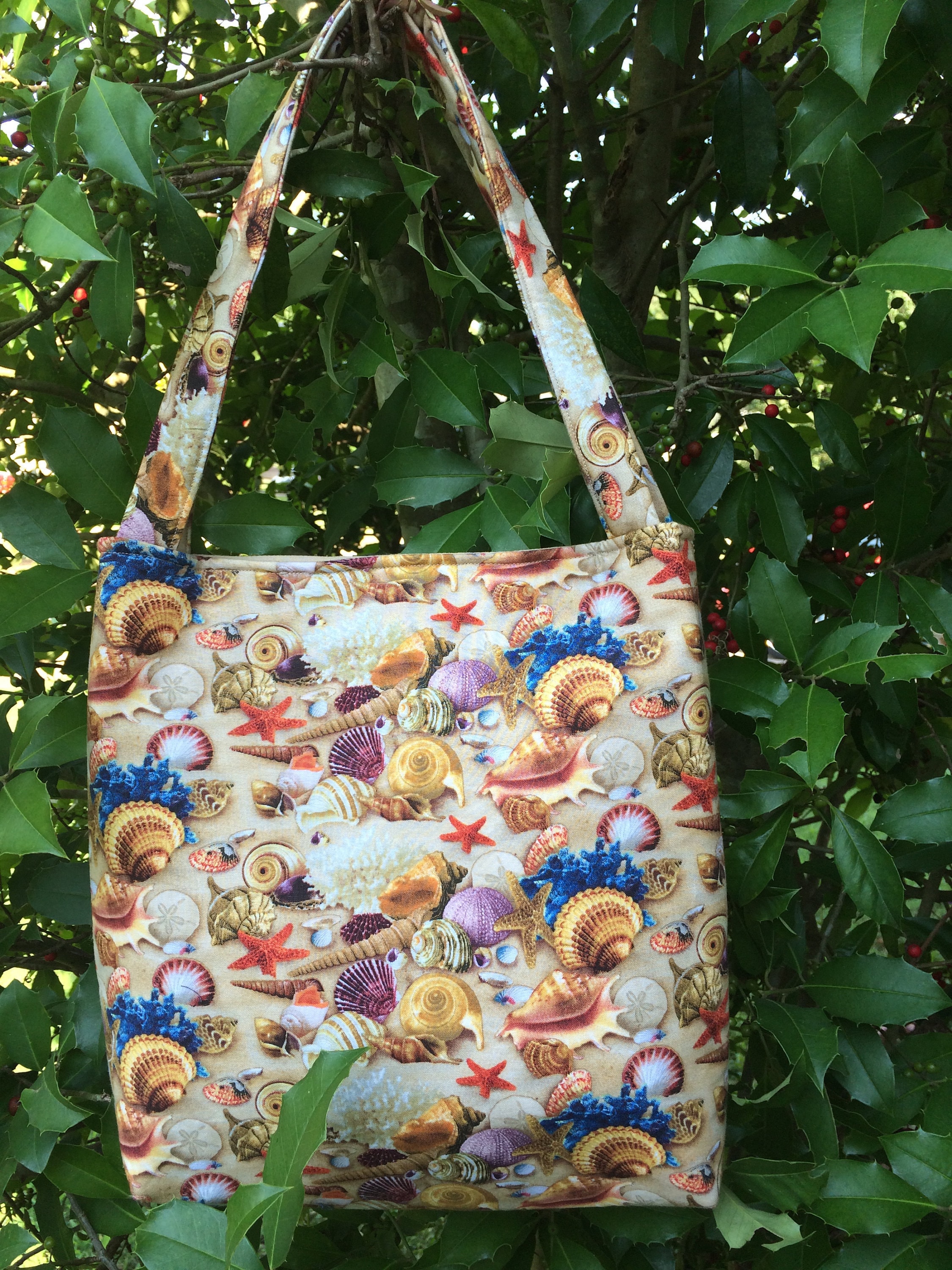 Sea Shells Fabric Purse, Shoulder Bag, Theme Purse, Tote Bag,gifts ...