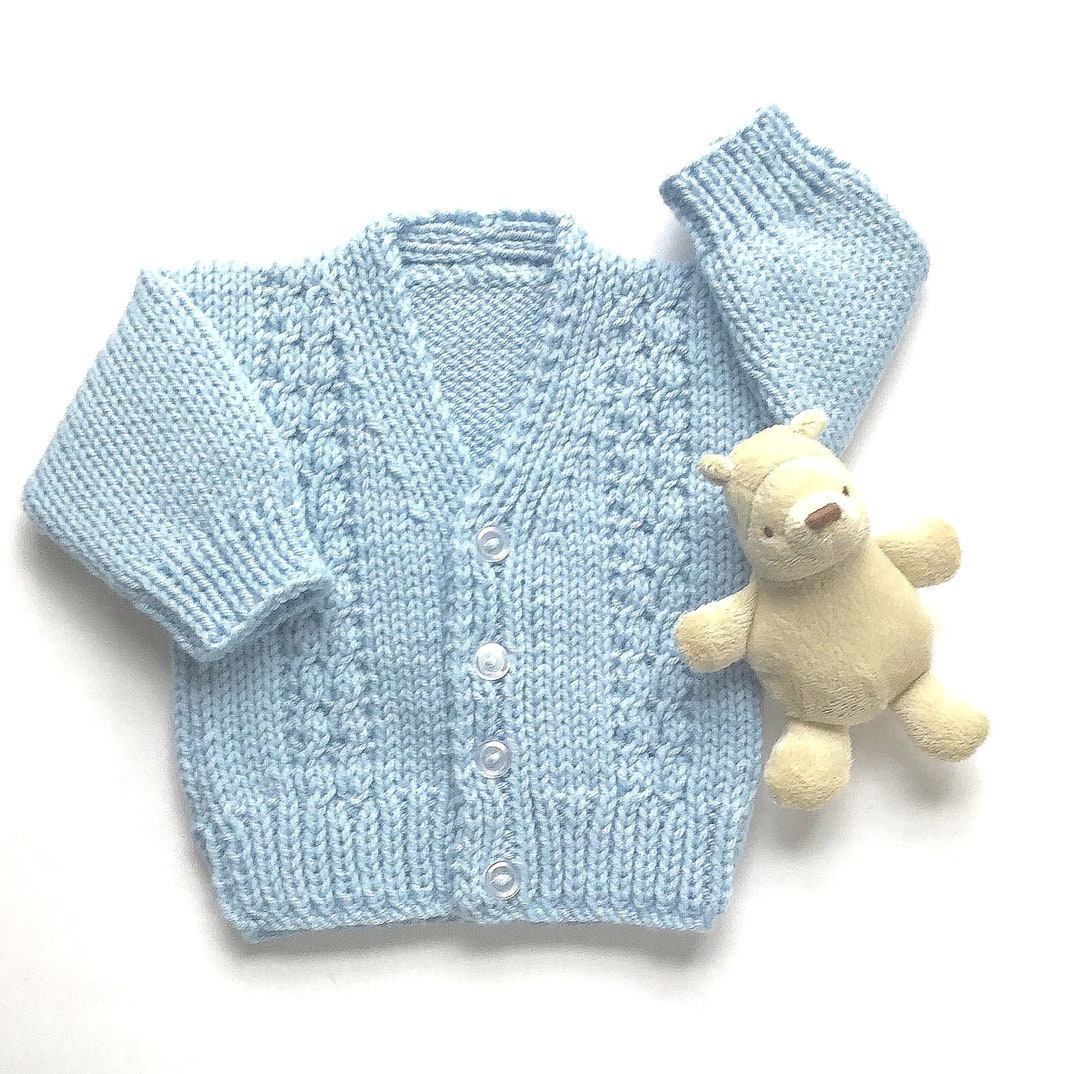 Newborn Baby Sweater - Infant Boy Cardigan - Blue Hand Knit Baby ...