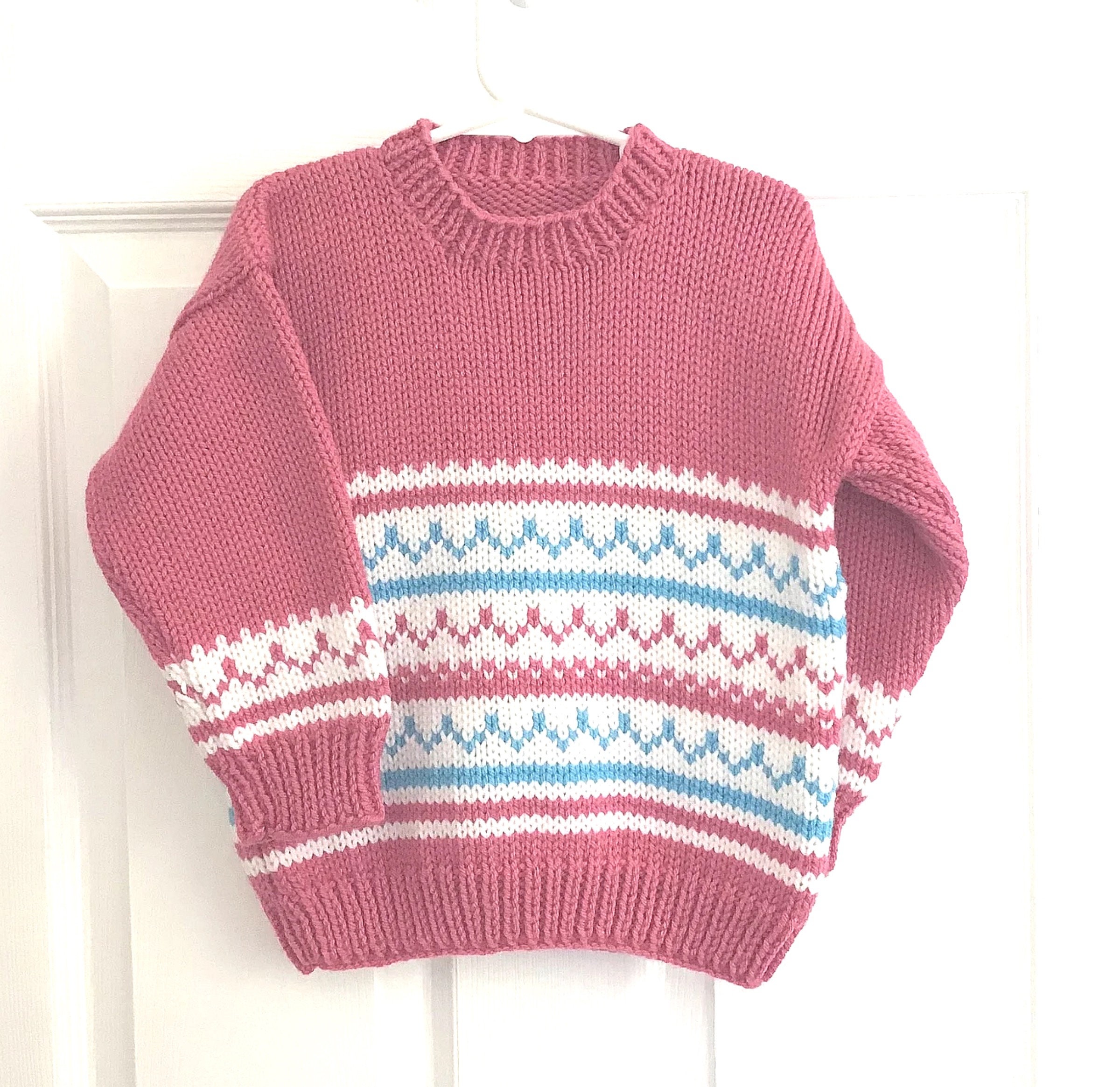 Girls Fair Isle Pink Sweater - 4 Years Girl - Childs Knit Pullover ...