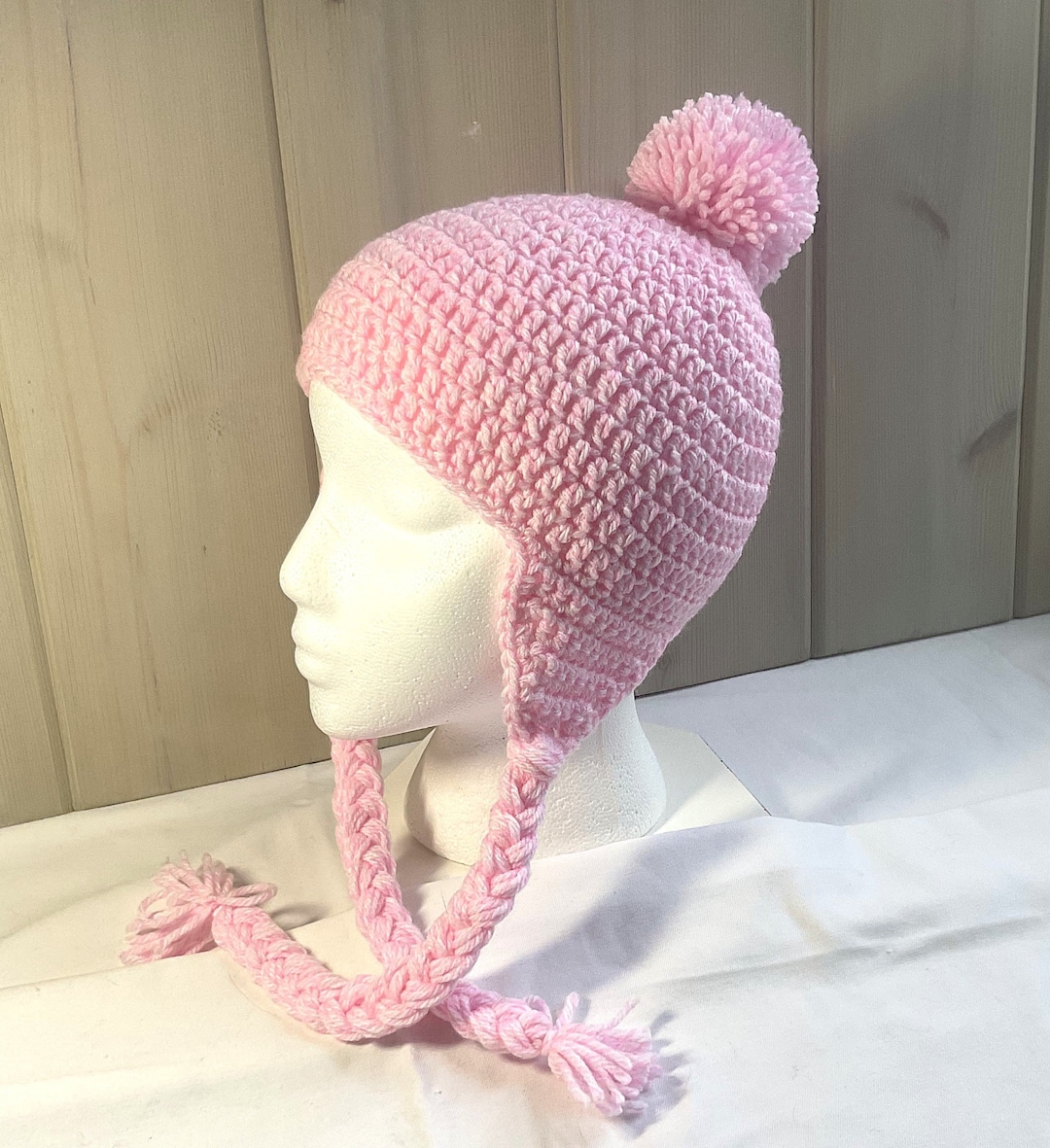 Girls Trapper Hat, 3 to 8 Years, Pink Ear Flap Hat With Braids, Gift ...