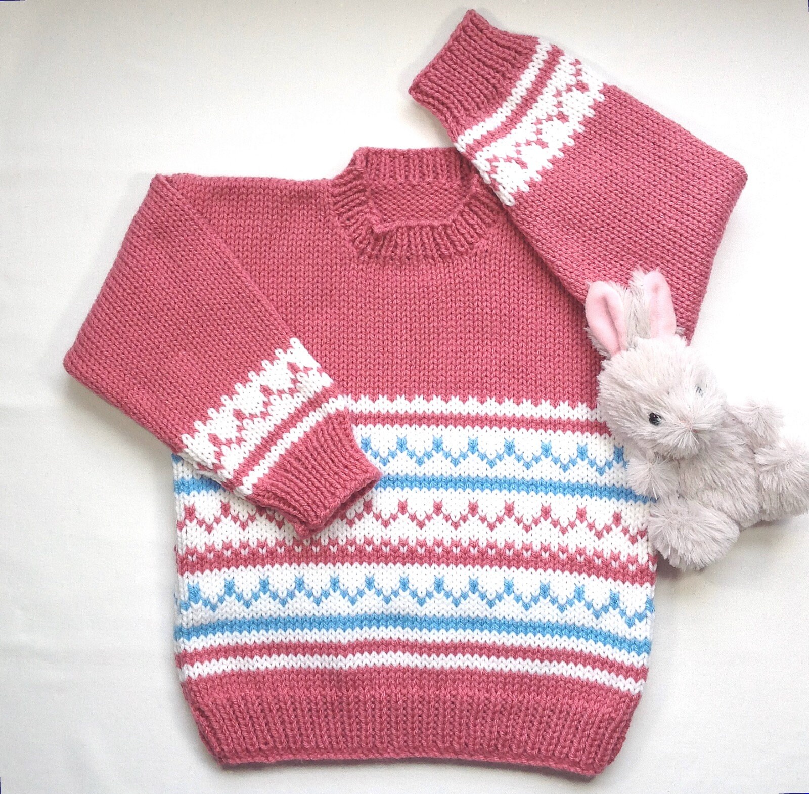 Girls Fair Isle Pink Sweater - 4 Years Girl - Childs Knit Pullover ...