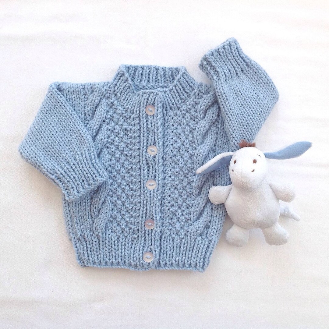 Hand Knit Baby Cardigan - 0 to 6 Months - Baby Blue Sweater - Baby ...