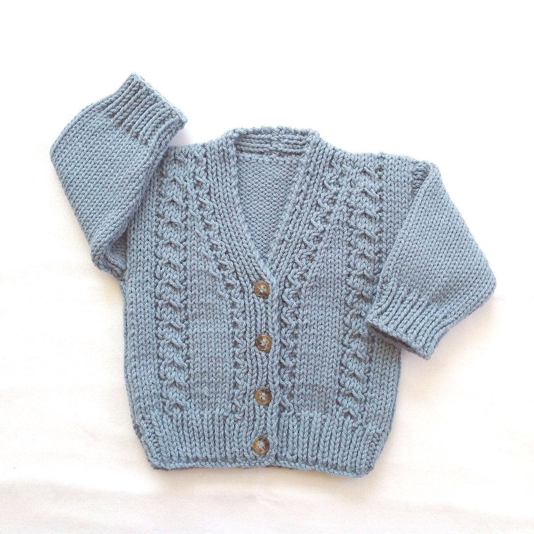 Infant Knit Blue Cardigan - 6 to 12 Months - Baby Blue Hand Knit ...