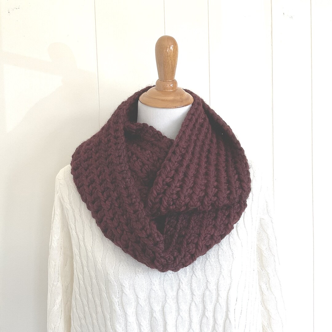 Chestnut Brown Infinity Scarf, Wool Mix Long Cowl, Crochet Chunky Neck ...