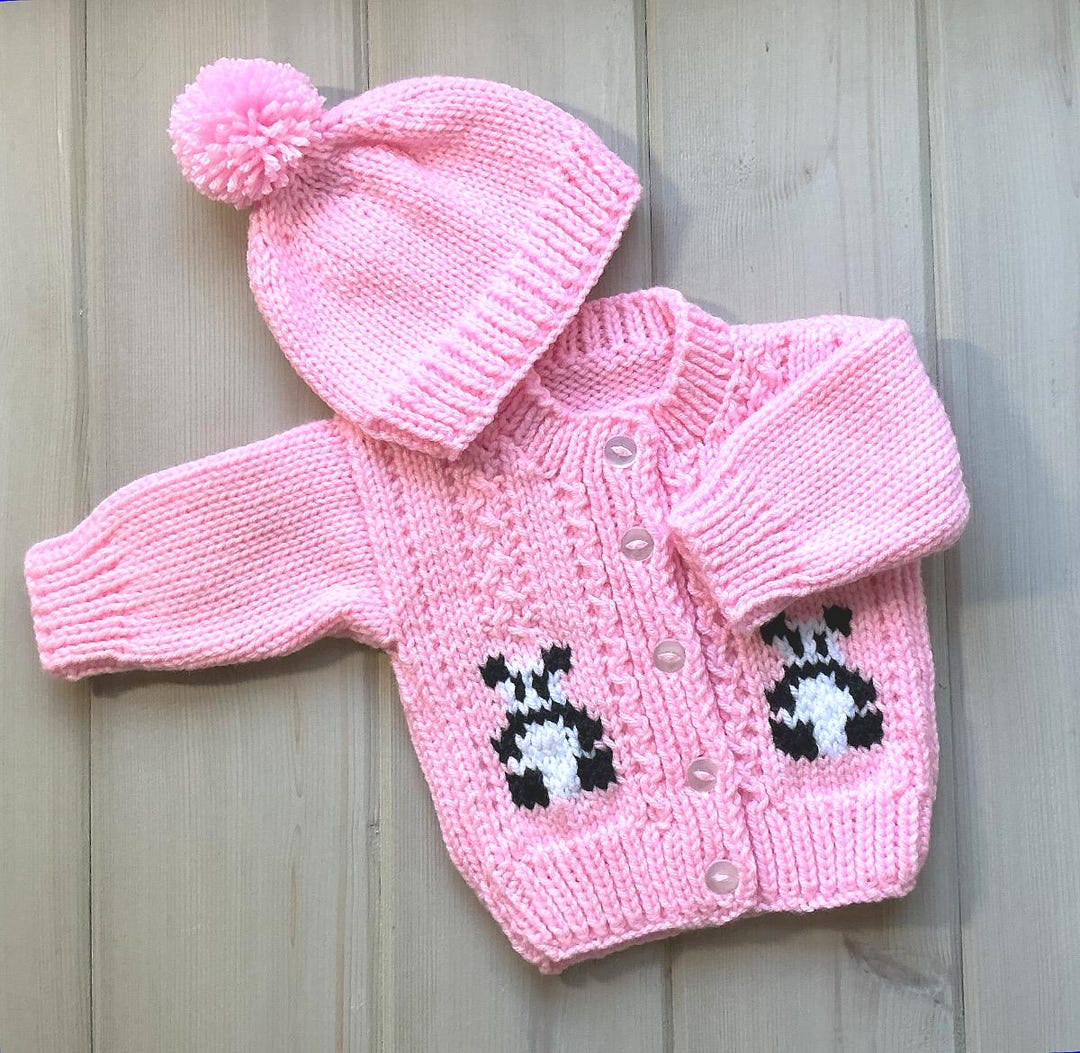 Panda Sweater and Hat Set, 6 to 12 Months Girl, Baby Girl Pink Cardigan ...