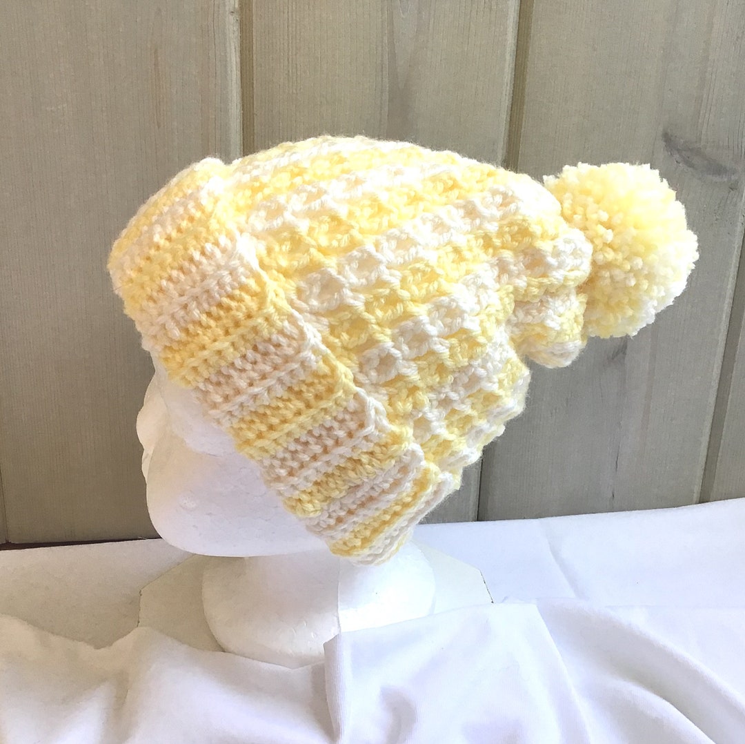 Unisex Childs Striped Bobble Hat, 2 to 6 Years, Girls Yellow Hat, Boys ...