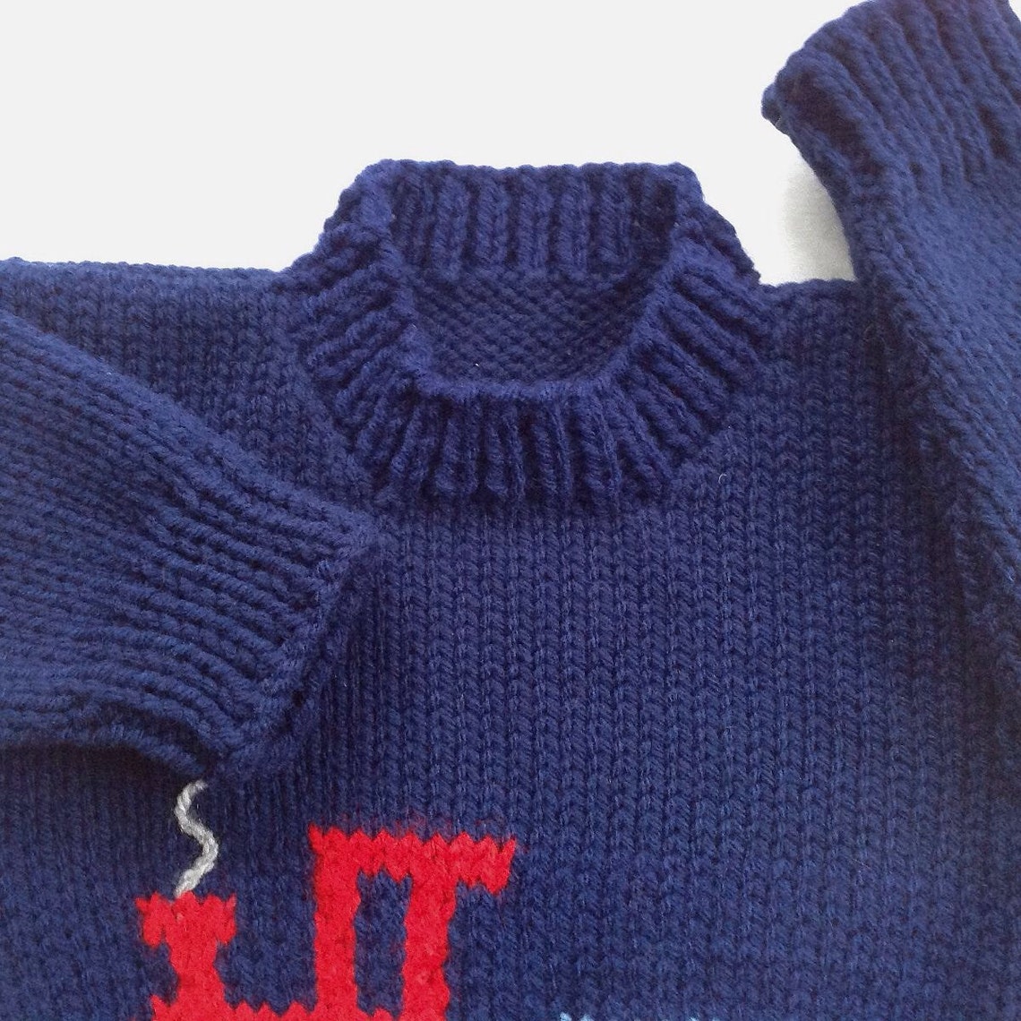 Baby Boy Blue Train Sweater 6 to 12 Months Boy Hand Knit | Etsy