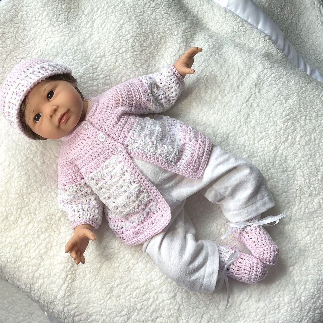 Newborn Baby Girl Coming Home Outfit, Pink Baby Set, Crocheted Newborn ...