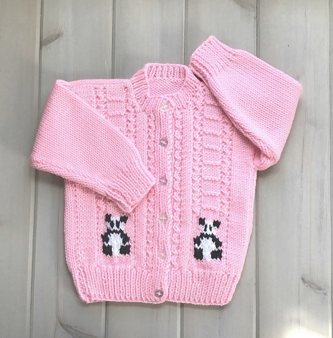 Pink Panda Cardigan - 2 to 3 Years Girl - Girls Hand Knit Panda Sweater ...