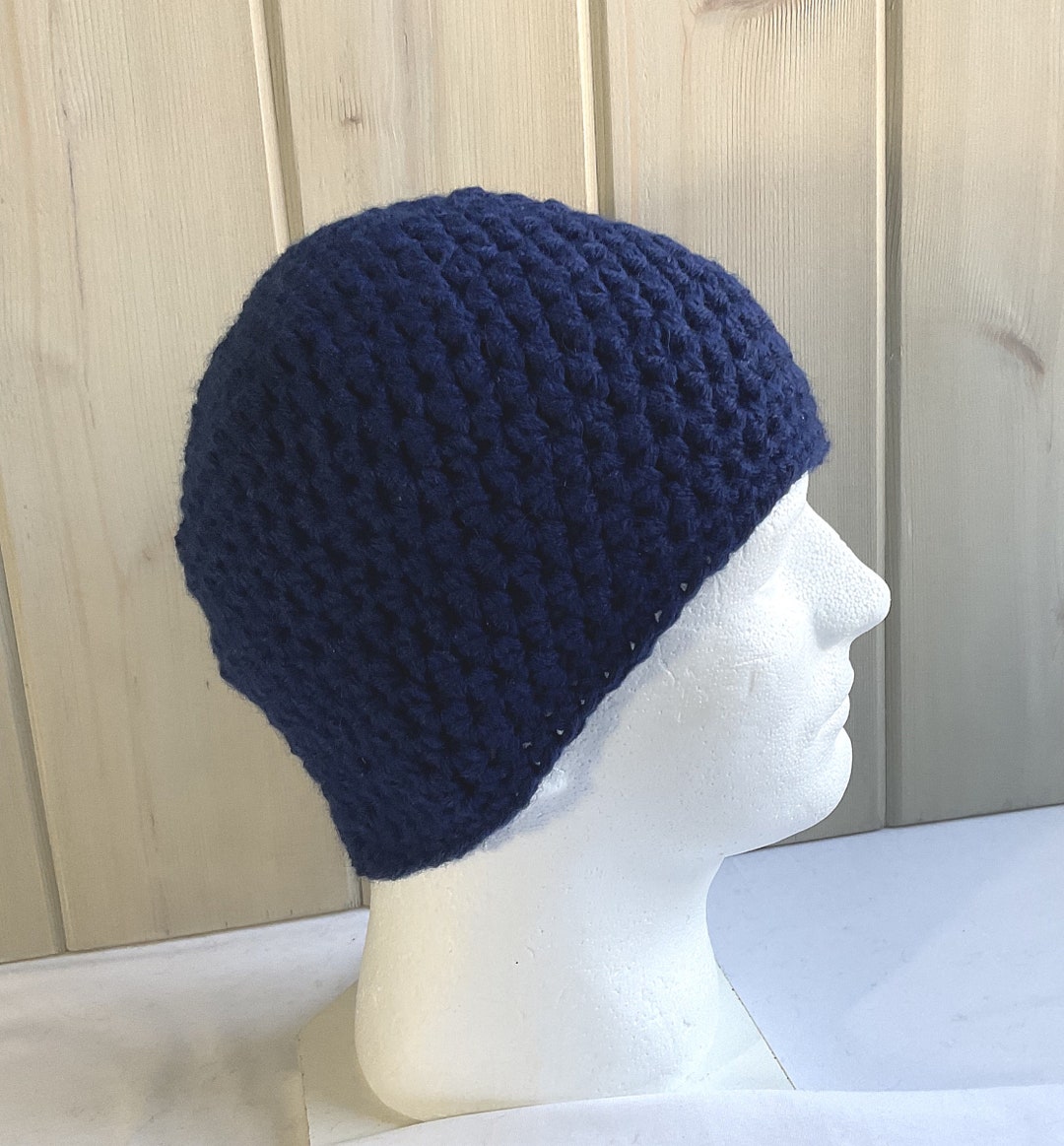 Mens Wool Mix Navy Blue Watch Cap, Chunky Crochet Mens Beanie, Gift for ...