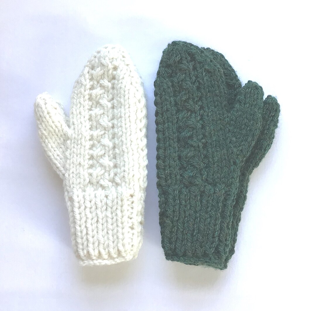 Kids 6 to 9 Yrs Mittens, Wool Mix Childs Mittens, Cream Mittens, Green ...