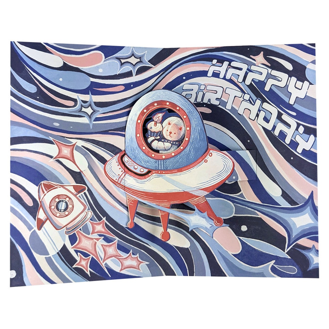 Space Cat Pop up Birthday Card - Etsy