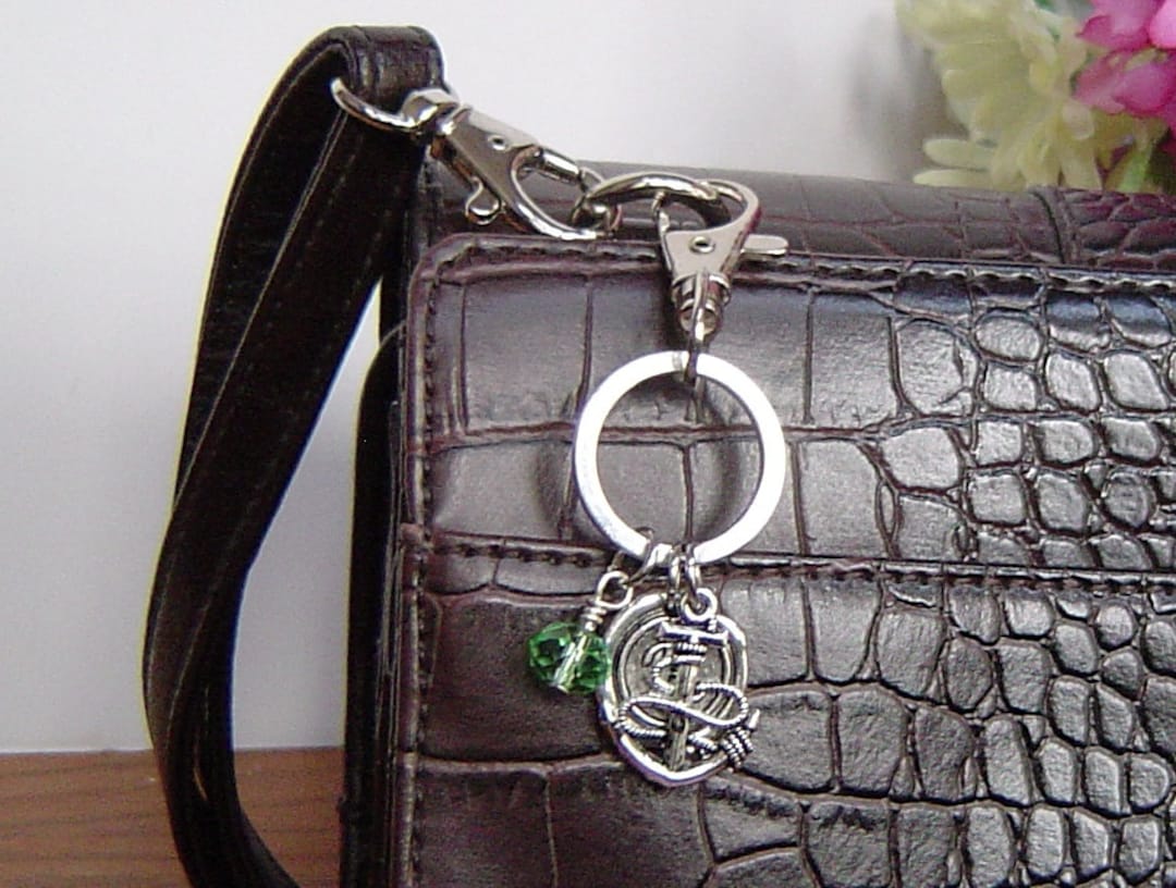3D Anchor Charm Key Chain, Personalized Antique Silver Wax Seal Initial ...