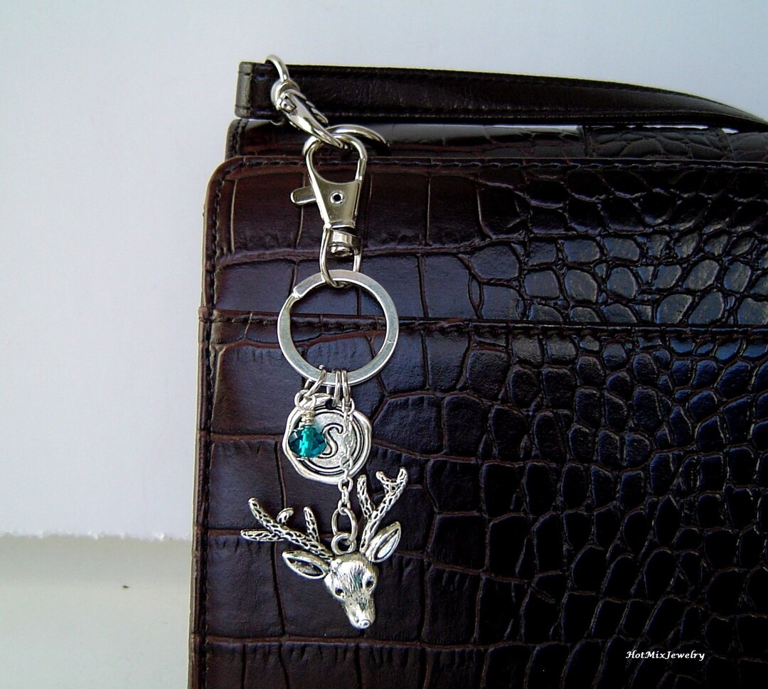 Deer Head Charm Keyring, Personalized Antique Silver Wax Seal Initial ...