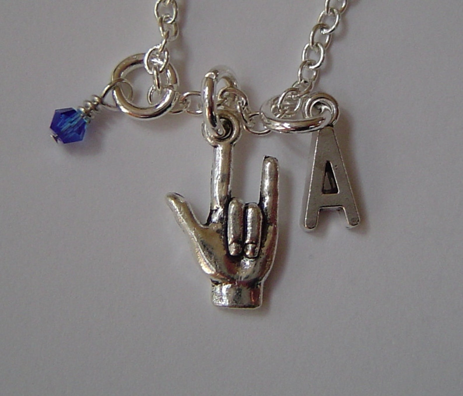 I Love You Sign Language Charm Necklace, Personalized Antique Silver ...