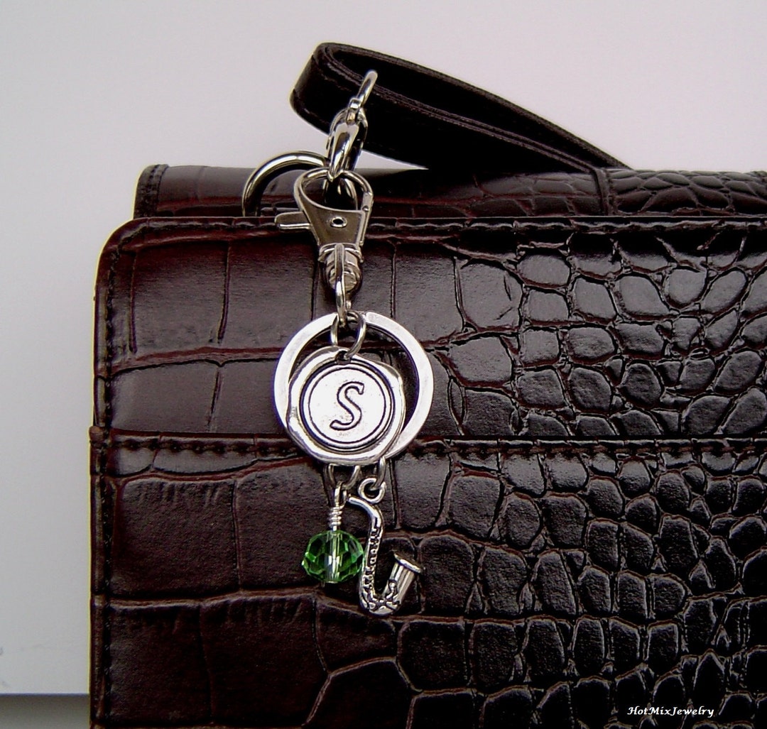 Saxophone Charm Keyring, Personalized Antique Silver Wax Seal Initial ...
