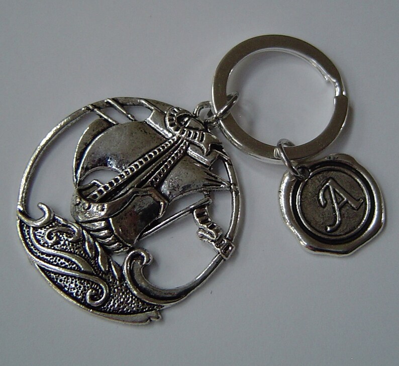 Silver Pirate Ship Pattern Key Chain Personalized Antique | Etsy