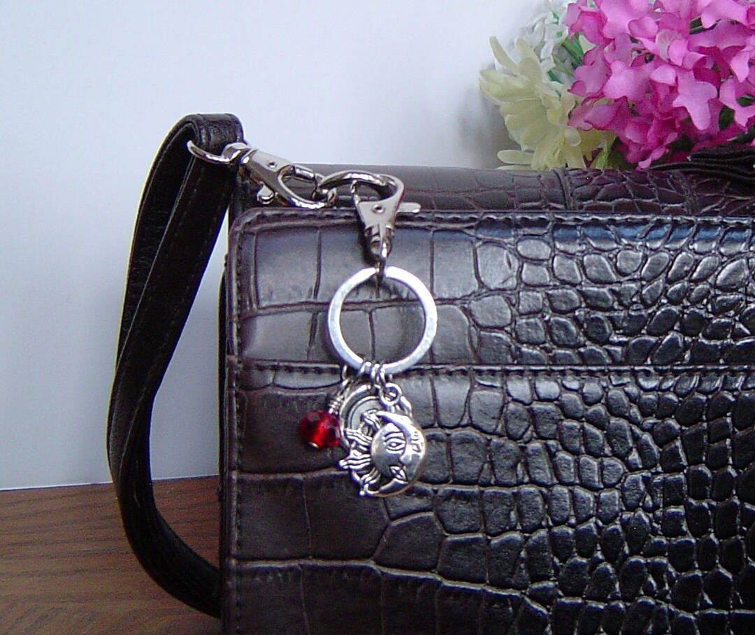 Large Sun and Moon Charm Keyring, Personalized Antique Silver Wax Seal ...