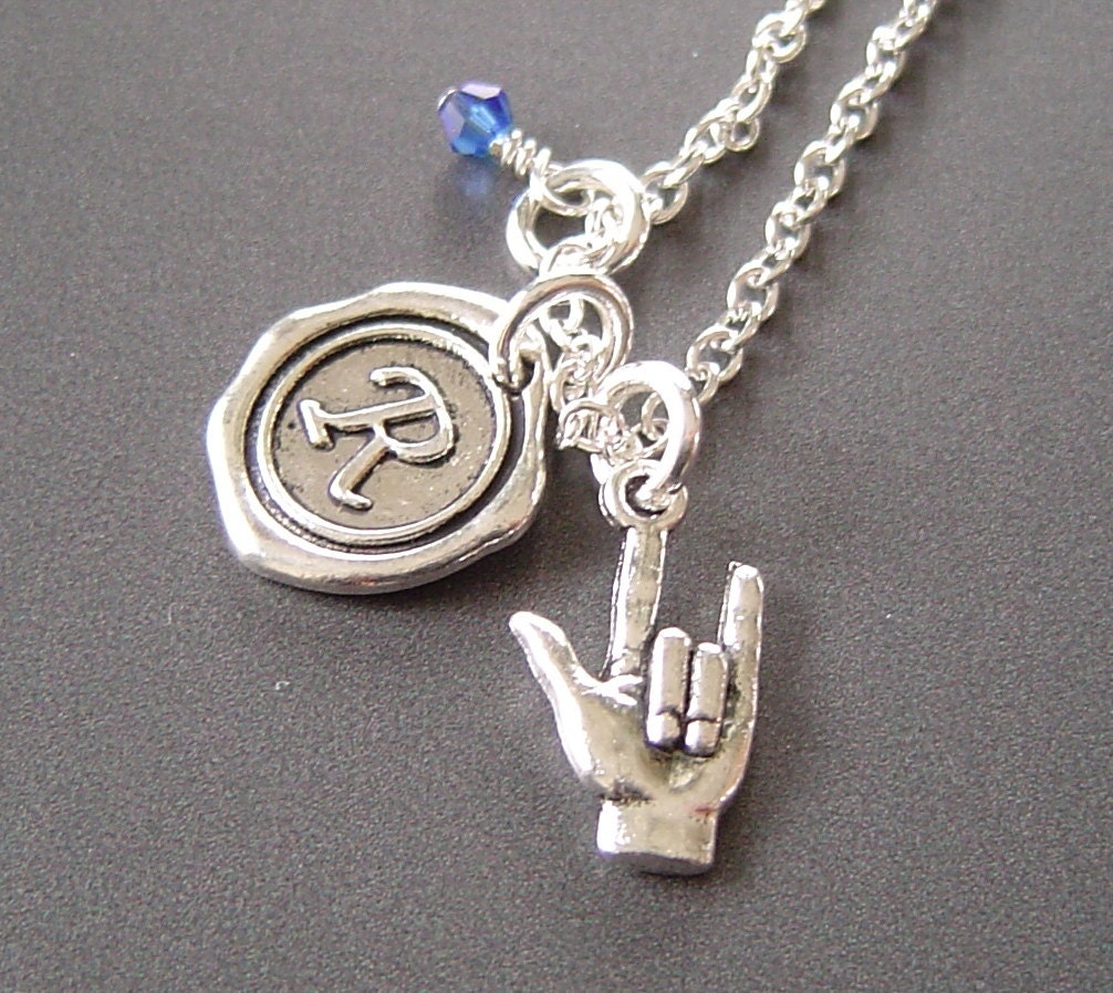 I Love You Sign Language Charm Necklace, Personalized Antique Silver ...