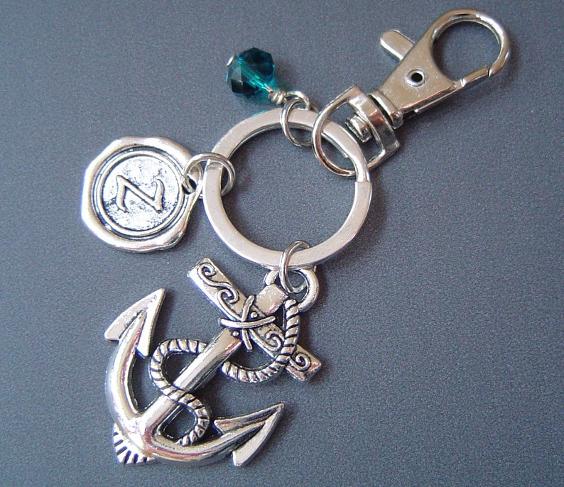 3D Anchor Charm Key Chain Personalized Antique Silver Wax - Etsy