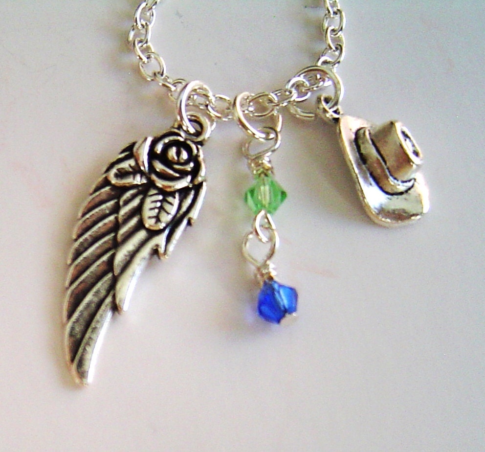 Antique Silver Angel Wing and Cowboy Hat Personalized Necklace With ...