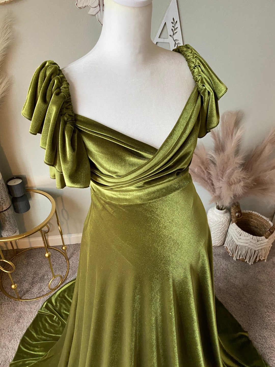 Light Olive/velvet/boho Set/flutter Dress/maternity Gown/maternity ...