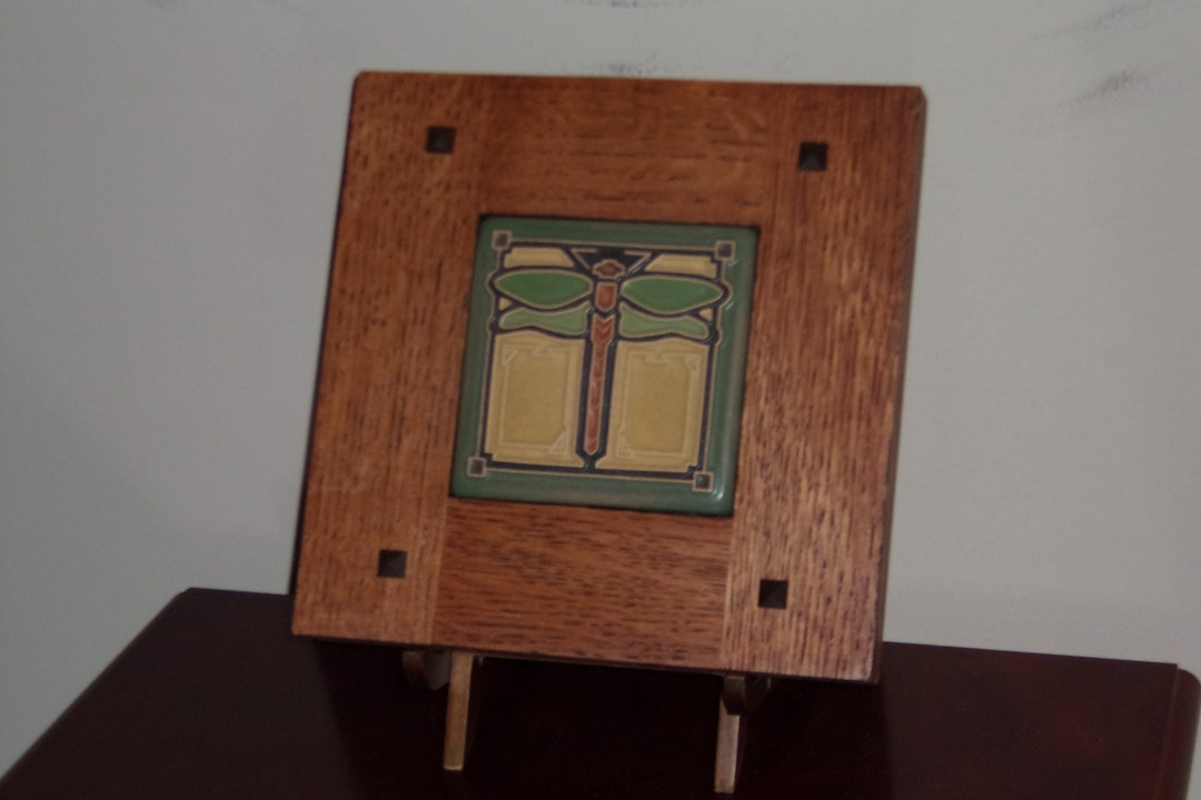 Framed Arts and Crafts Tile-mission Style Frame-dragonfly-home Sweet ...