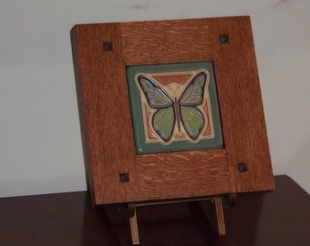Framed Arts and Crafts Tile-mission Style Frame-dragonfly-home Sweet ...