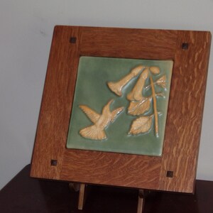 Framed Arts and Crafts Tile-mission Style Frame-hummingbird Tile-home ...